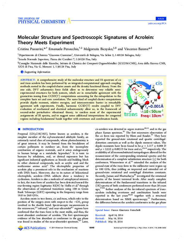 (PDF) Molecular Structure and Spectroscopic Signatures of Acrolein ...