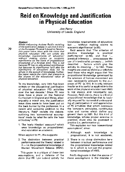 (PDF) Reid on Knowledge and Justification in Physical Education