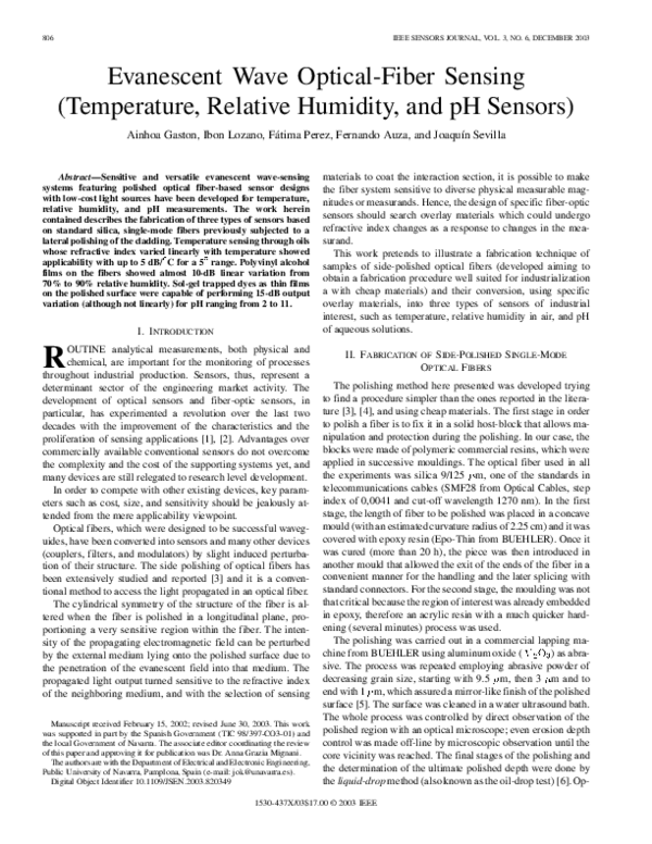 (PDF) Evanescent wave optical-fiber sensing (temperature, relative humidity, and ph sensors)