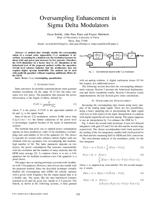 Pdf Oversampling Enhancement In Sigma Delta Modulators