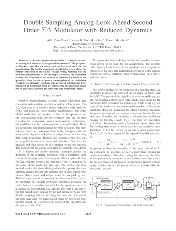 (PDF) Double-sampling analog-look-ahead second order ΣΔ modulator with reduced dynamics
