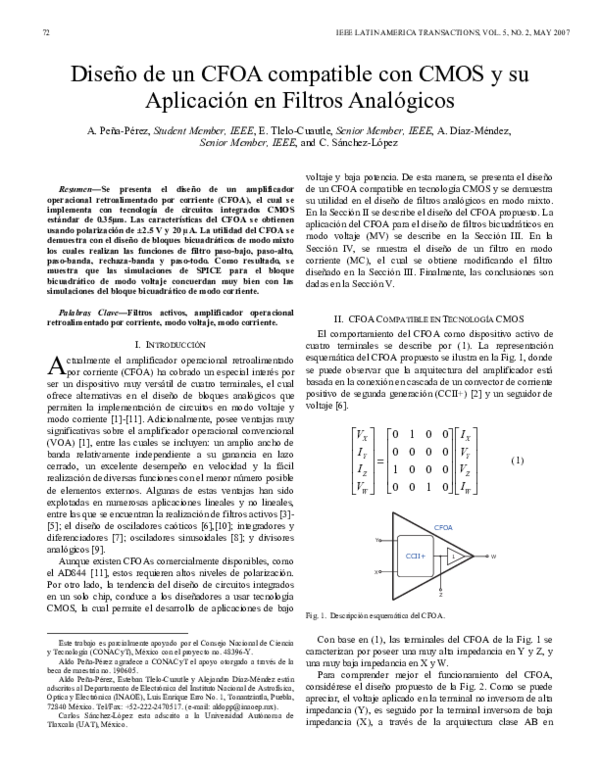 (PDF) Design of a CMOS Compatible CFOA and its Application in Analog Filtering