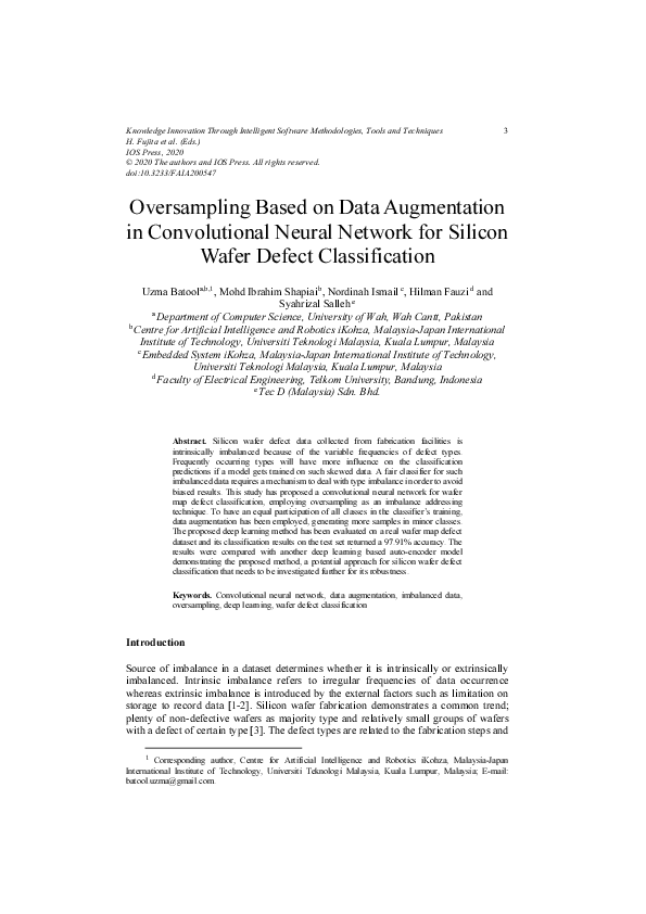 (PDF) Oversampling Based on Data Augmentation in Convolutional Neural Network for Silicon Wafer ...