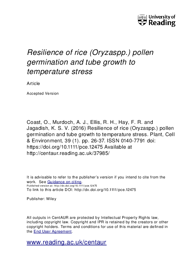 (PDF) Resilience of rice (O ryza spp.) pollen germination and tube ...