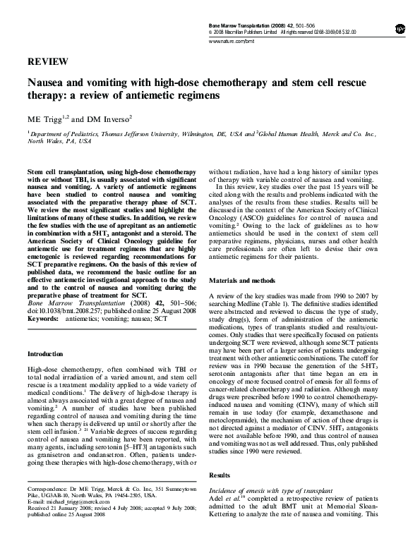(PDF) Nausea and vomiting with high-dose chemotherapy and stem cell ...