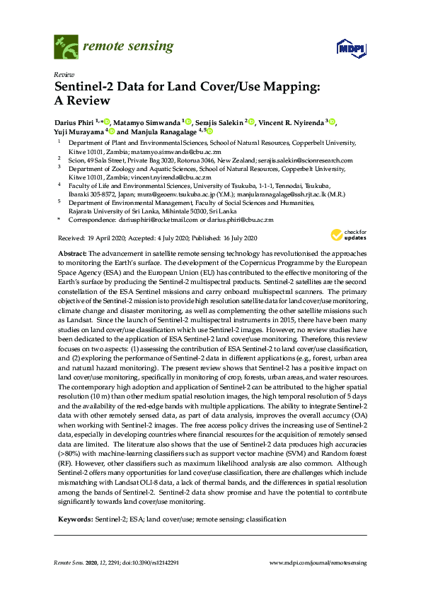 (PDF) Sentinel-2 Data for Land Cover/Use Mapping: A Review