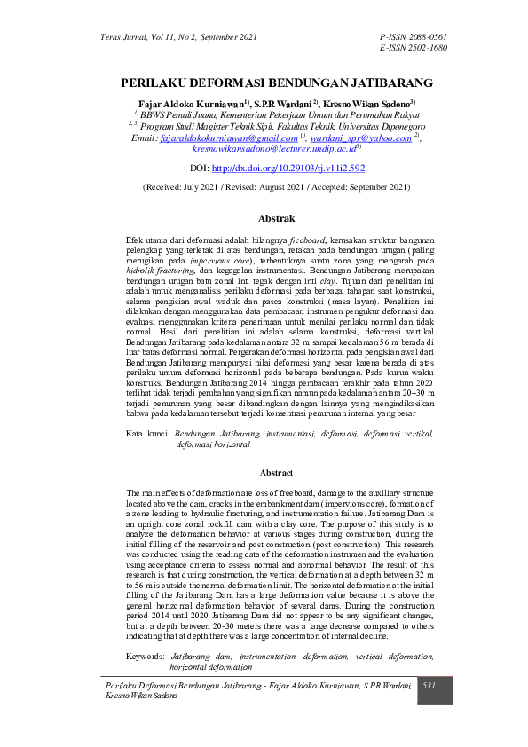 (PDF) Perilaku Deformasi Bendungan Jatibarang
