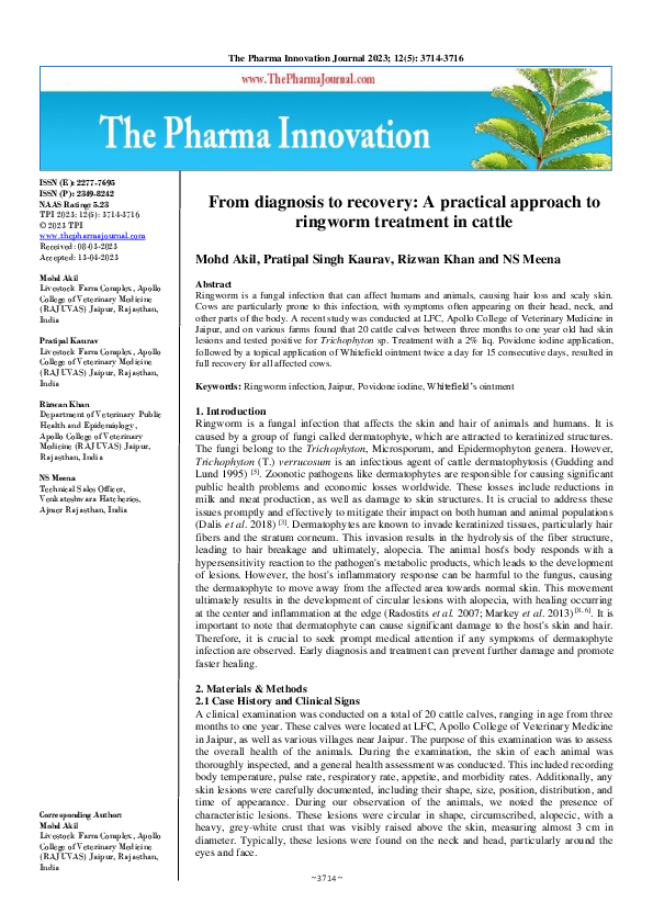 (PDF) From diagnosis to recovery: A practical approach to ringworm treatment in cattle