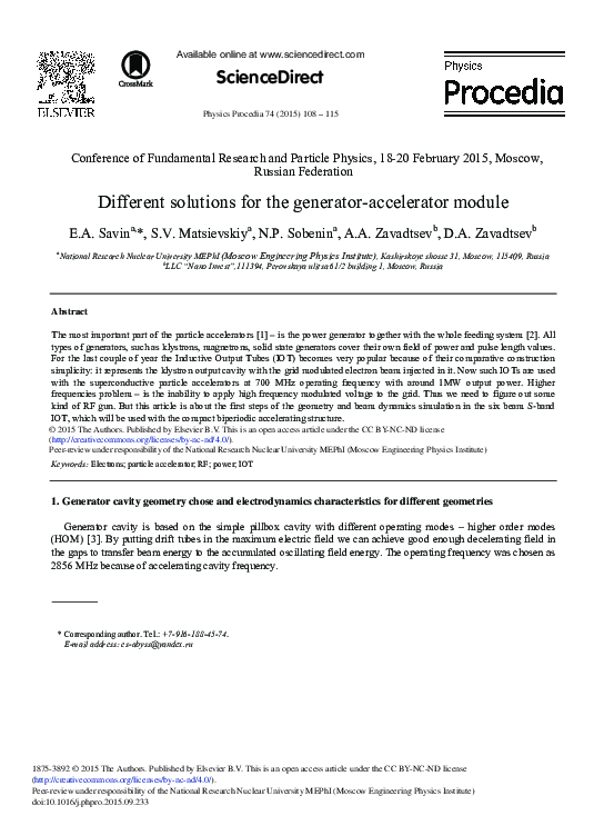 (PDF) Different Solutions for the Generator-accelerator Module