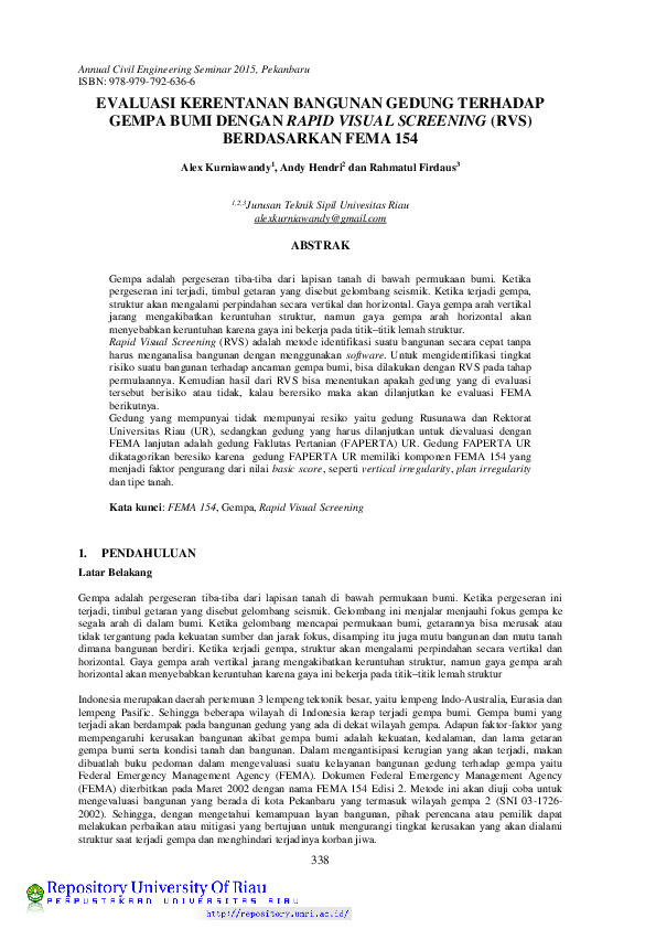 (PDF) Evaluasi Kerentanan Bangunan Gedung Terhadap Gempa Bumi Dengan ...