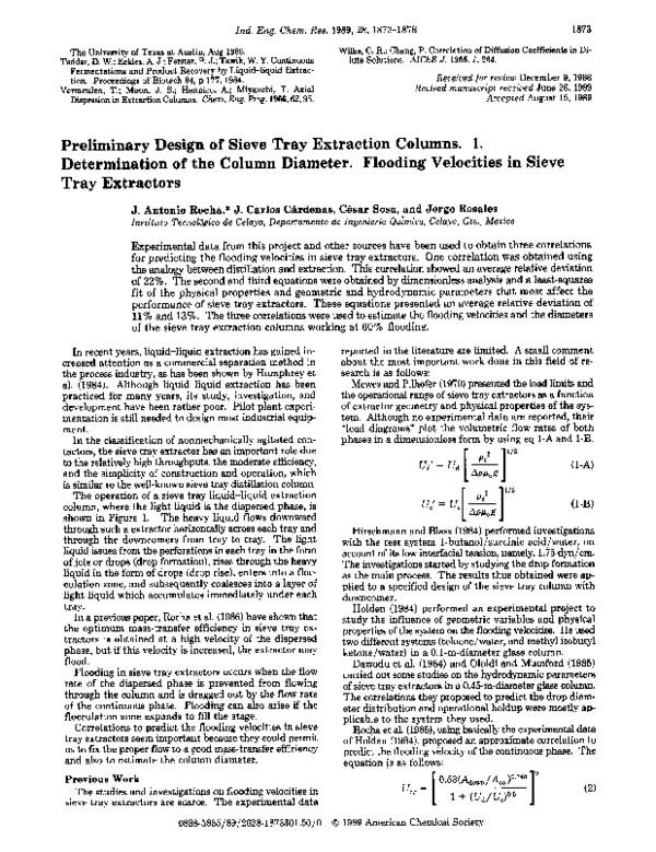 (PDF) Preliminary design of sieve tray extraction columns. 1 ...