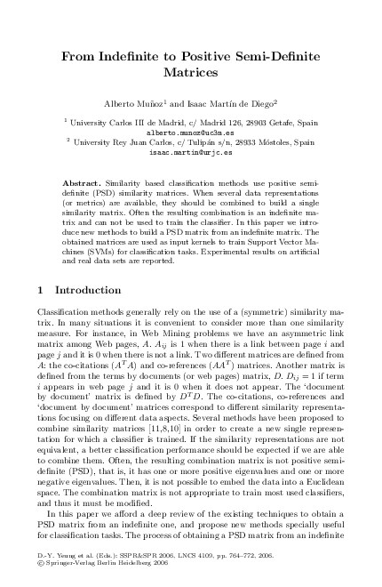 (PDF) From Indefinite to Positive Semi-Definite Matrices
