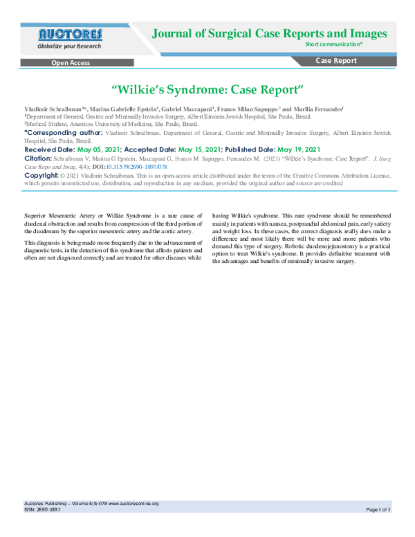 (PDF) Wilkie’s Syndrome: Case Report | VeEr Choudhary - Academia.edu