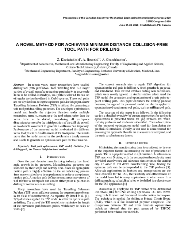 Pdf A Novel Method For Achieving Minimum Distance Collision Free Tool Path For Drilling