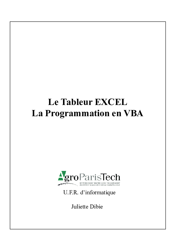 (PDF) Le Tableur EXCEL La Programmation en VBA