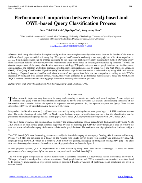 (PDF) Performance Comparison between Neo4j-based and OWL-based Query Classification Process