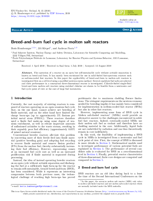 (PDF) Breed-and-burn fuel cycle in molten salt reactors