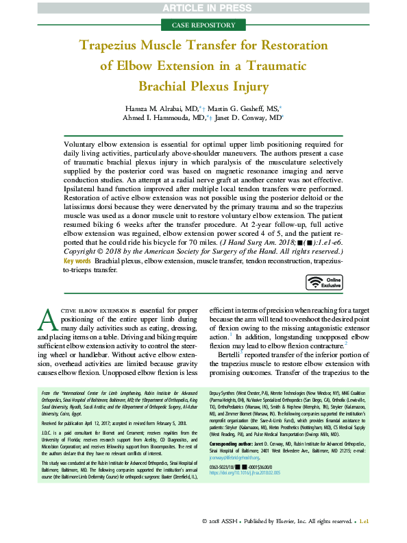 (PDF) Trapezius Muscle Transfer for Restoration of Elbow Extension in a ...