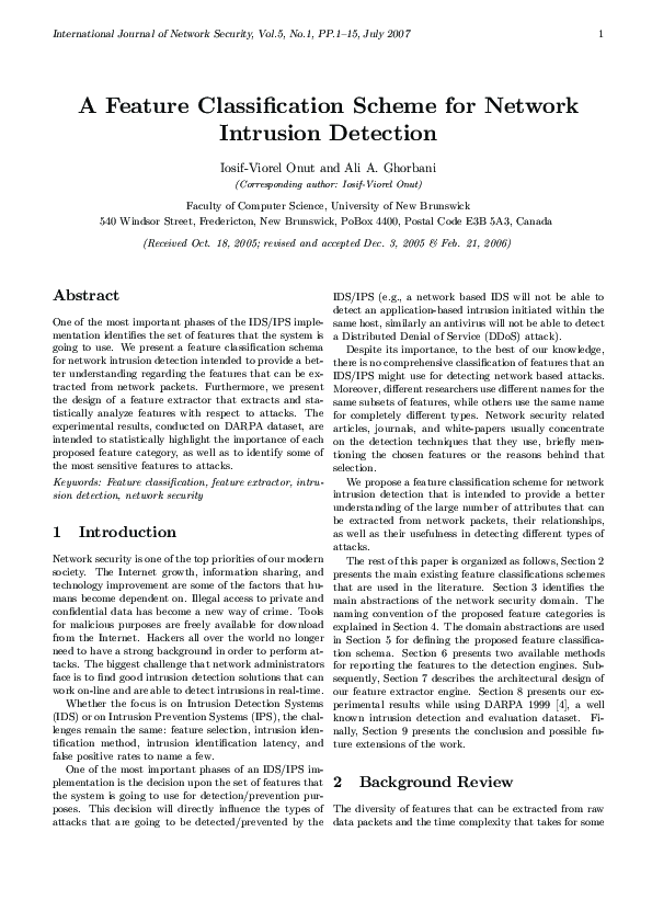 Pdf Toward A Feature Classification Scheme For Network Intrusion Detection