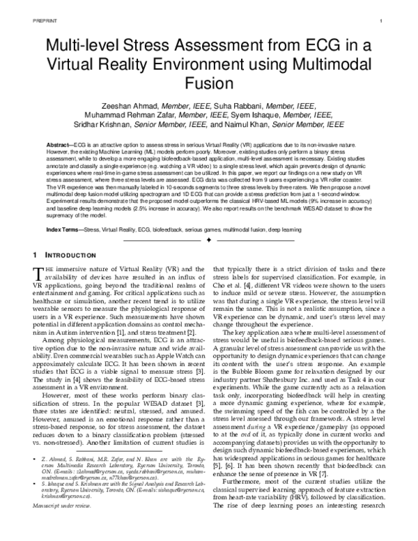(PDF) Multi-level Stress Assessment from ECG in a Virtual Reality Environment using Multimodal ...