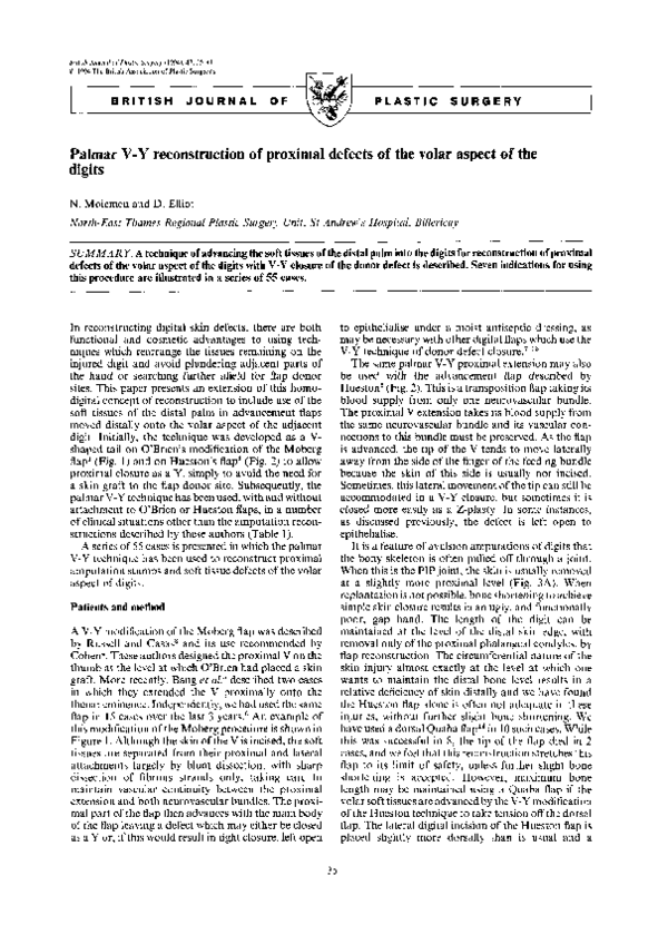 (PDF) Palmar V-Y reconstruction of proximal defects of the volar aspect of the digits