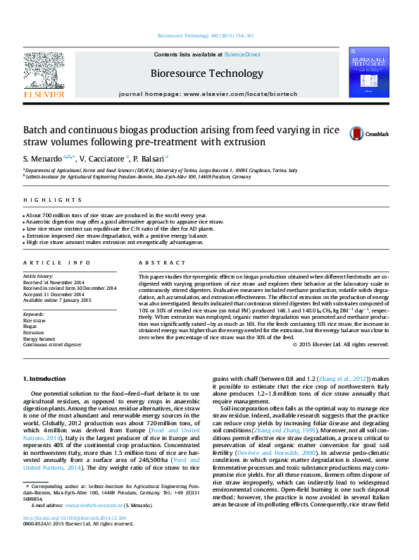 (PDF) Batch and continuous biogas production arising from feed varying ...