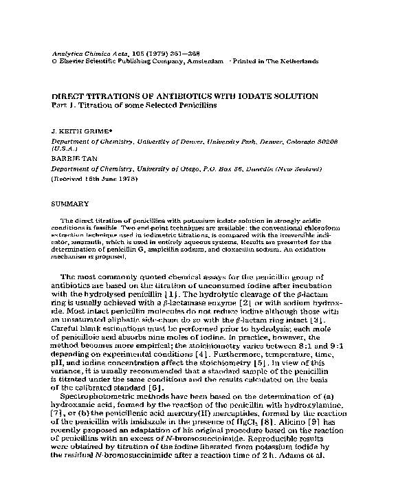 (PDF) Direct titrations of antibiotics with iodate solution