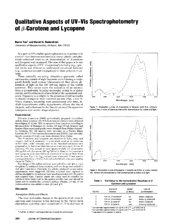 (PDF) Qualitative aspects of UV-vis spectrophotometry of beta-carotene and lycopene