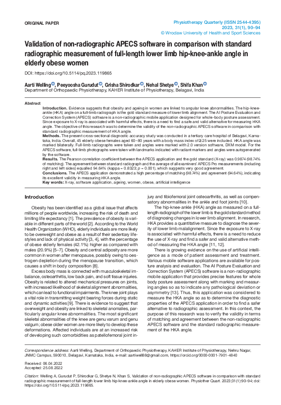 (PDF) Validation of non-radiographic APECS software in comparison with standard radiographic ...