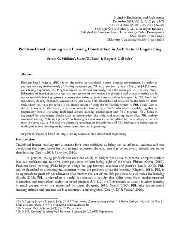 (PDF) Problem-Based Learning with Framing Construction in Architectural ...