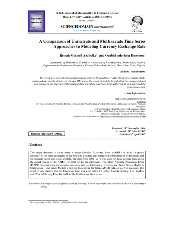 (PDF) A Comparison of Univariate and Multivariate Time Series ...