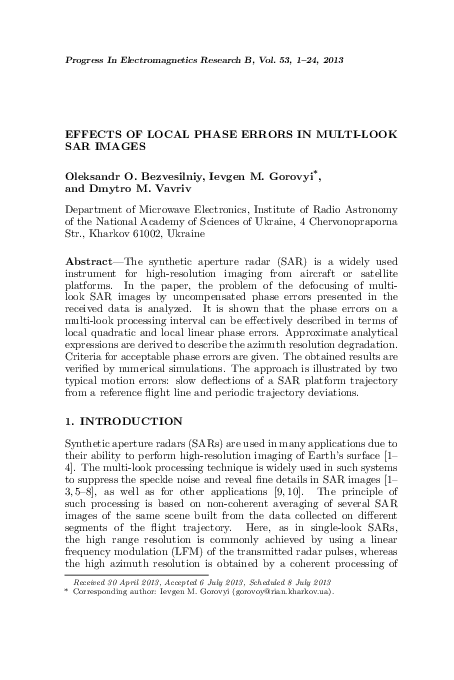 (PDF) Effects of Local Phase Errors in Multi-Look Sar Images