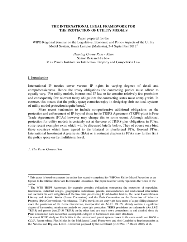 (PDF) The International Legal Framework for the Protection of Utility ...