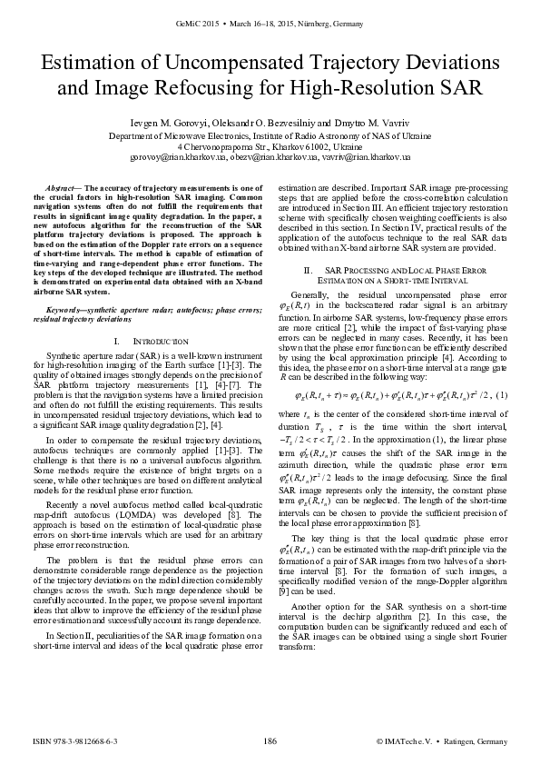 (PDF) Estimation of uncompensated trajectory deviations and image refocusing for high-resolution SAR