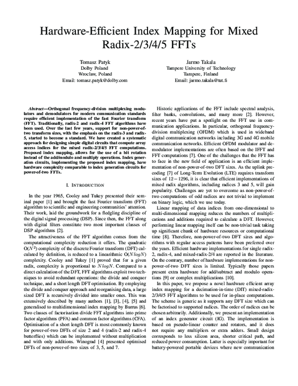 Pdf Hardware Efficient Index Mapping For Mixed Radix 2 3 4 5 Ffts
