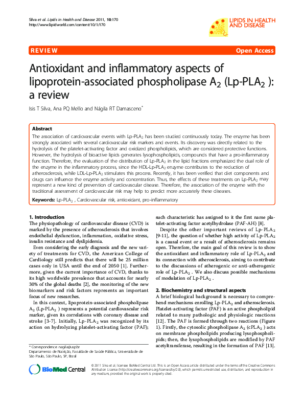 (PDF) Antioxidant and inflammatory aspects of lipoprotein-associated ...