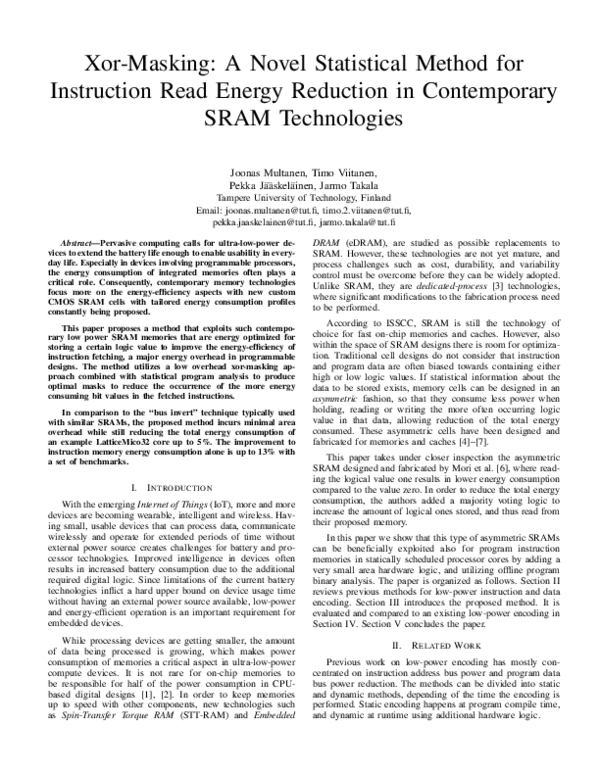 (PDF) Xor-Masking: A Novel Statistical Method for Instruction Read Energy Reduction in ...