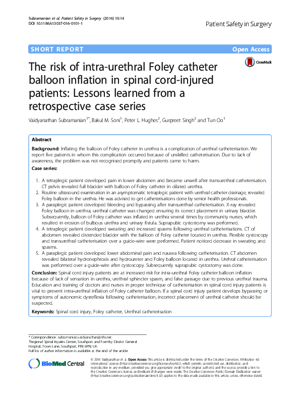 (PDF) The risk of intra-urethral Foley catheter balloon inflation in ...