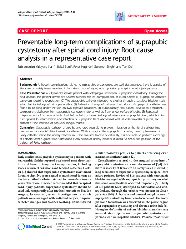 (PDF) Preventable long-term complications of suprapubic cystostomy ...