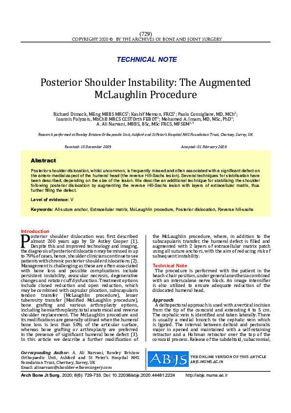 (PDF) Posterior Shoulder Instability: The Augmented McLaughlin Procedure