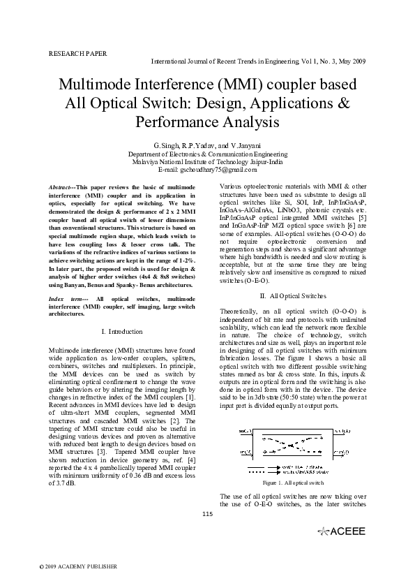 (PDF) Multimode Interference (MMI) coupler based All Optical Switch: Design, Applications ...