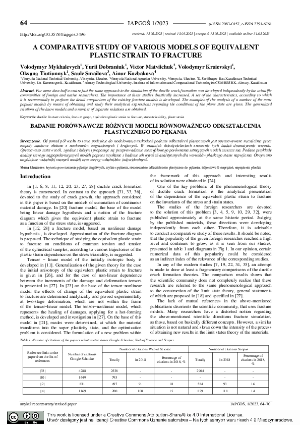 (PDF) A Comparative Study of Various Models of Equivalent Plastic ...