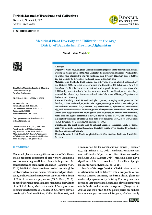 (PDF) Medicinal Plant Diversity and Utilization in the Argo District of ...