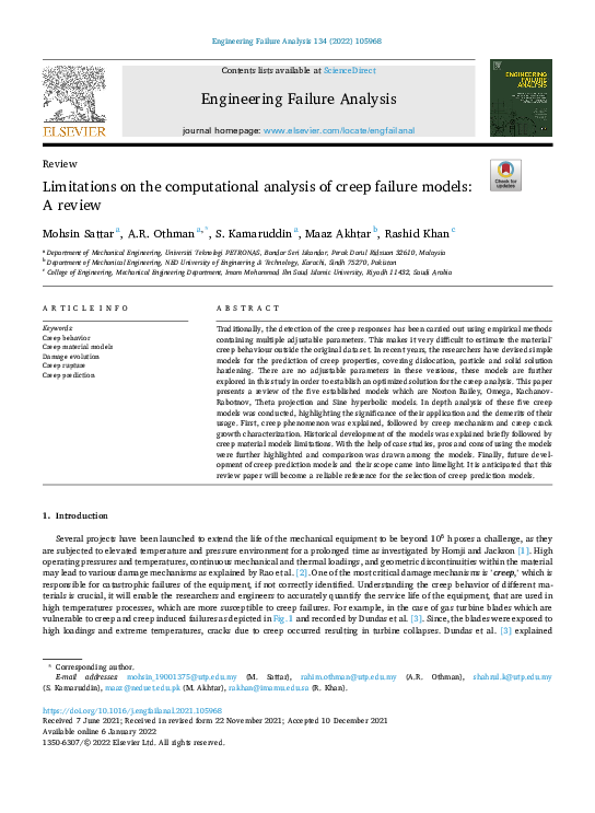 (PDF) Limitations on the computational analysis of creep failure models: A review