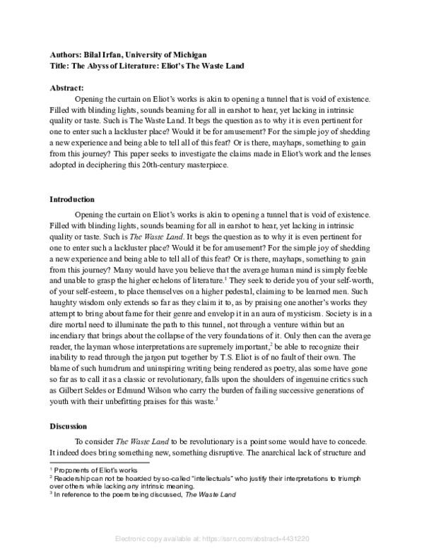 (PDF) Abyss of Literature: Eliot's The Waste Land