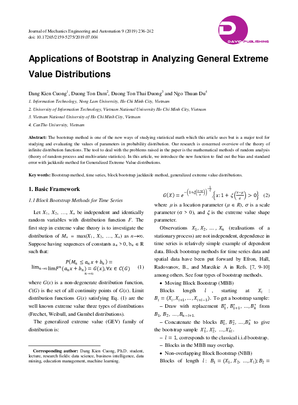 (PDF) Applications of Bootstrap in Analyzing General Extreme Value Distributions