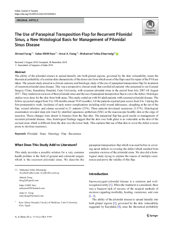 (PDF) The Use of Paraspinal Transposition Flap for Recurrent Pilonidal ...