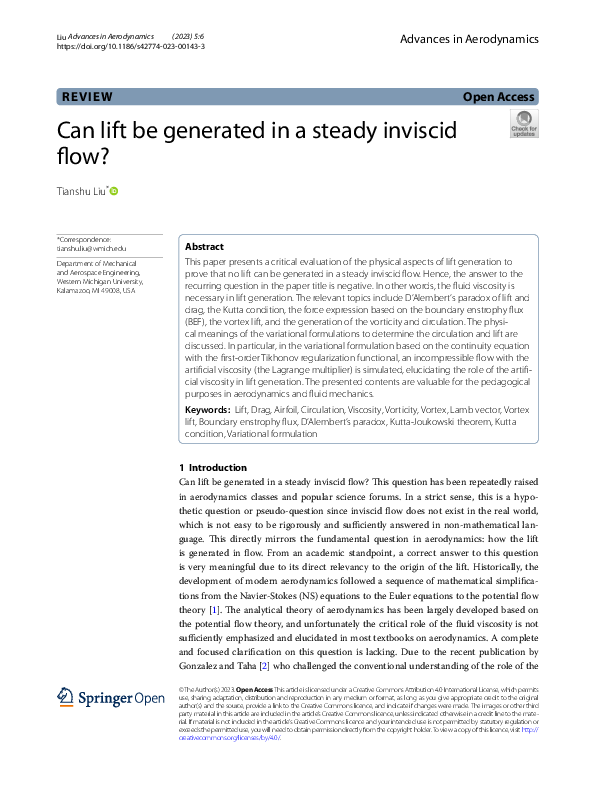 (PDF) Can lift be generated in a steady inviscid flow?