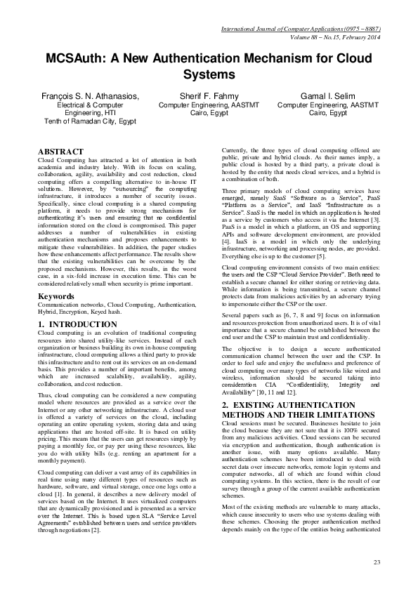 (PDF) MCSAuth: A New Authentication Mechanism for Cloud Systems