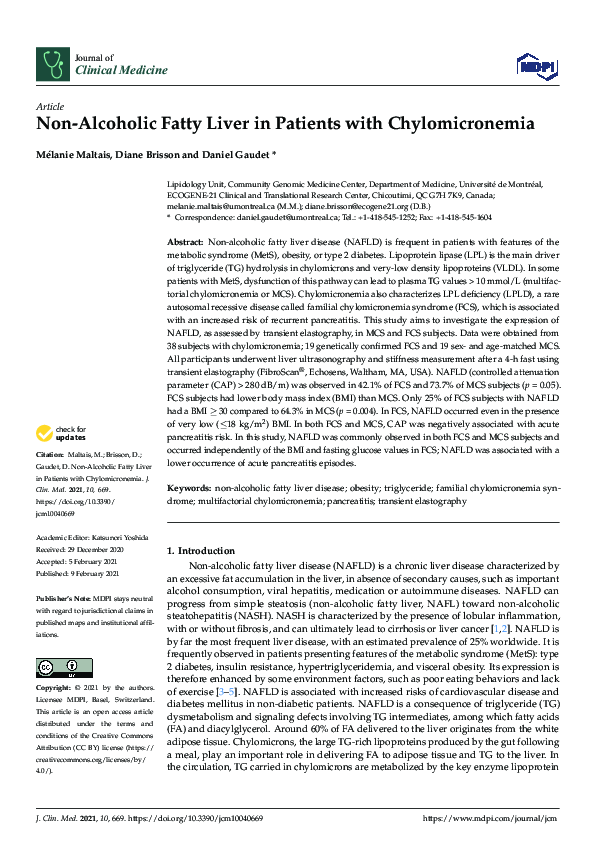(PDF) Non-Alcoholic Fatty Liver in Patients with Chylomicronemia